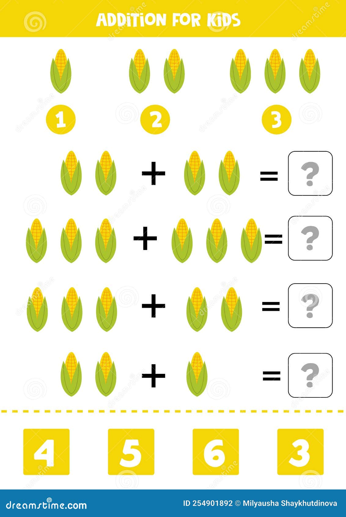 Addition for Kids with Cute Hand Drawn Corn Stock Vector - Illustration ...