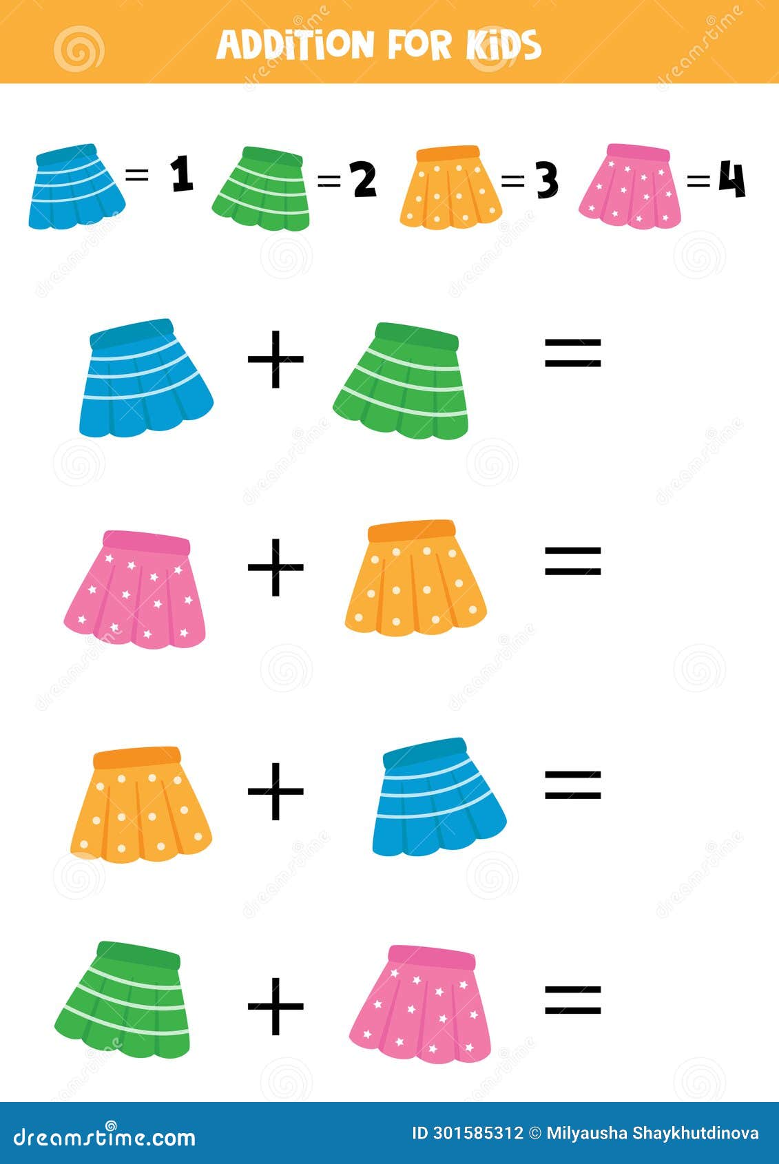 Addition for Kids with Different Cute Colorful Skirts. Stock ...