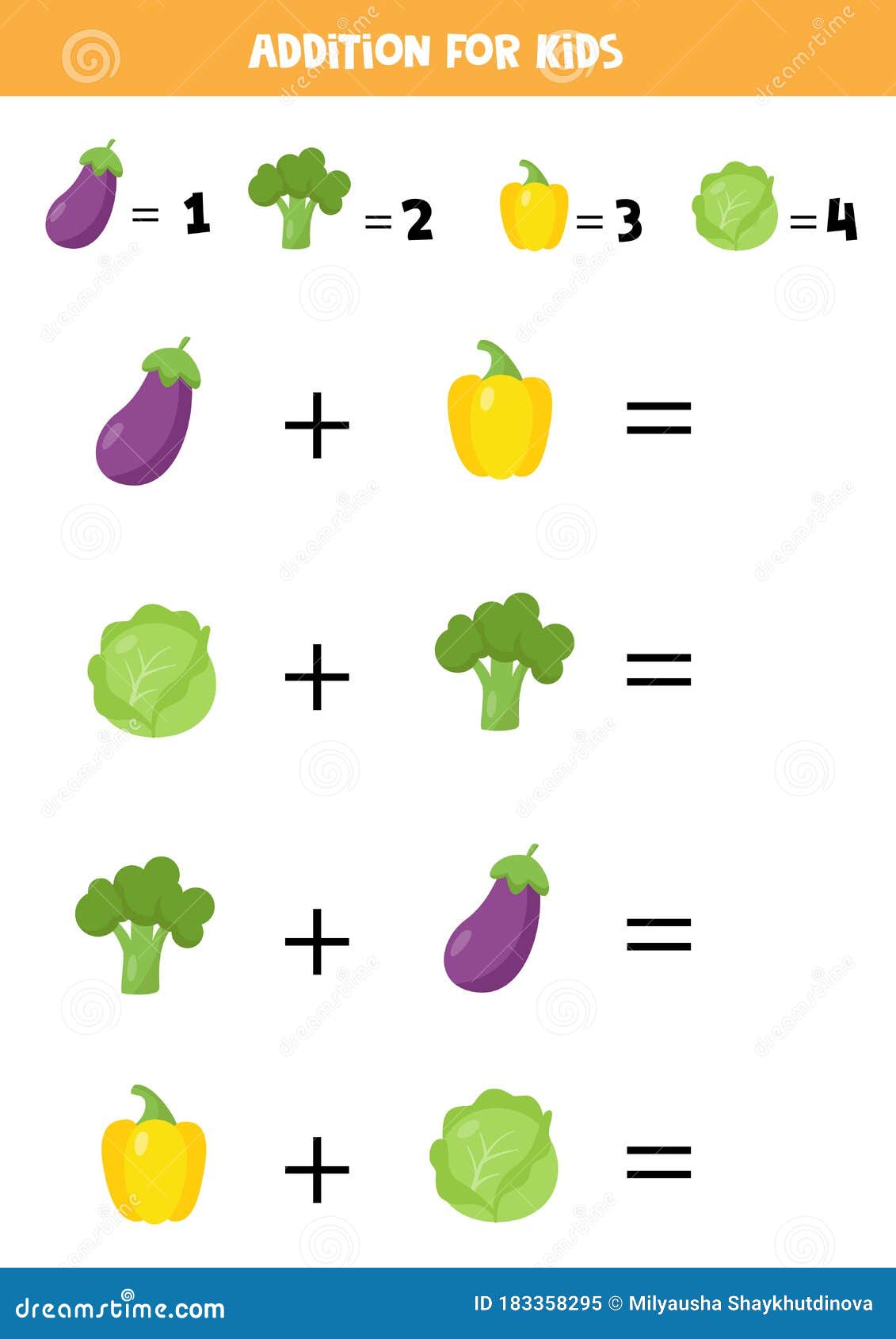 Addition for Kids with Eggplant, Cabbage, Pepper and Broccoli Stock ...