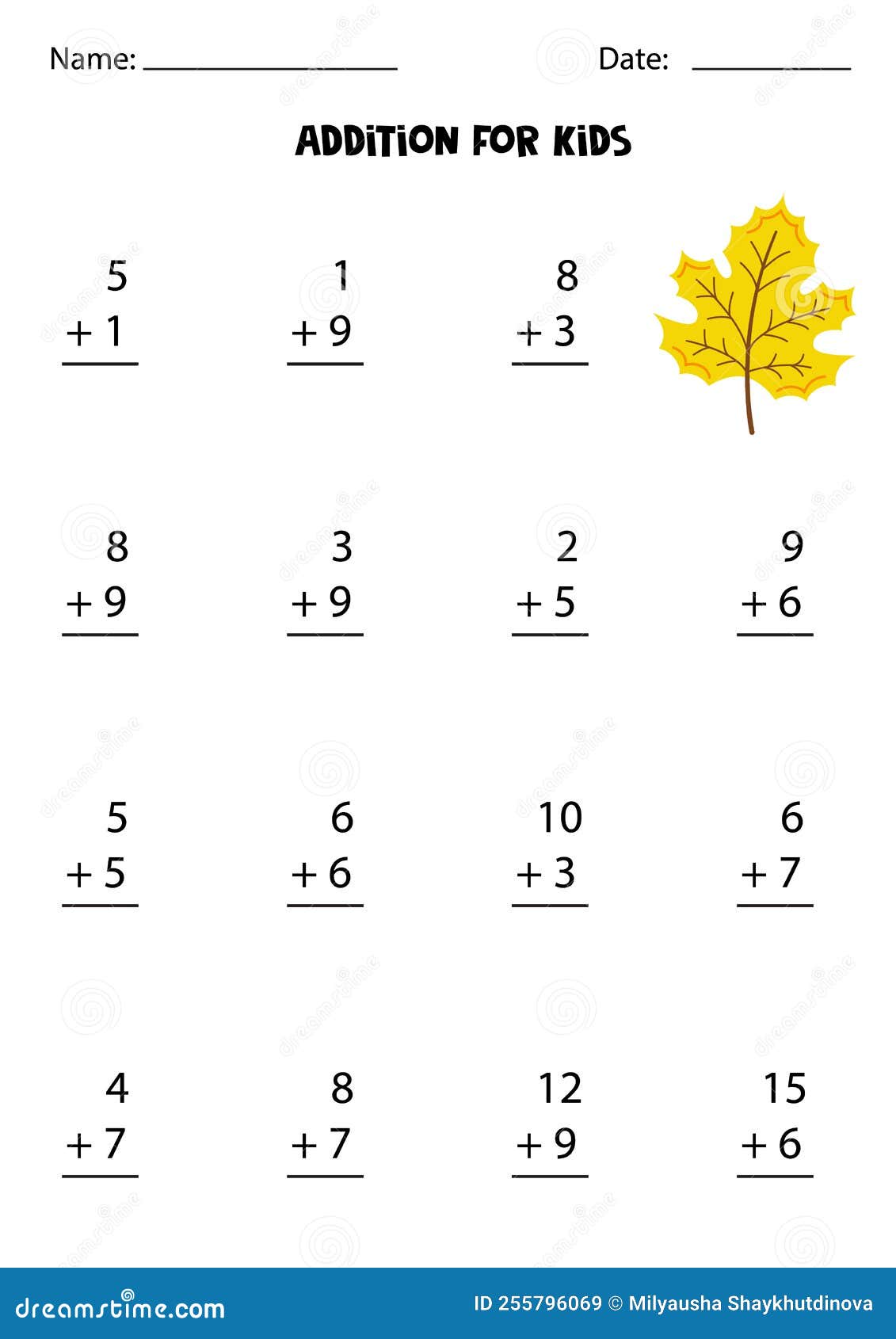 Addition for Kids with Hand Drawn Maple Leaf Stock Illustration ...