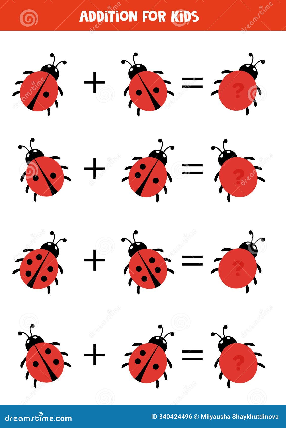 Addition for Kids with Red Ladybugs. Math Game. Stock Photo - Image of ...