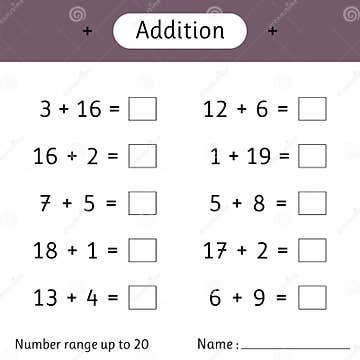 Addition. Number Range Up To 20. Math Worksheet for Kids. Mathematics ...