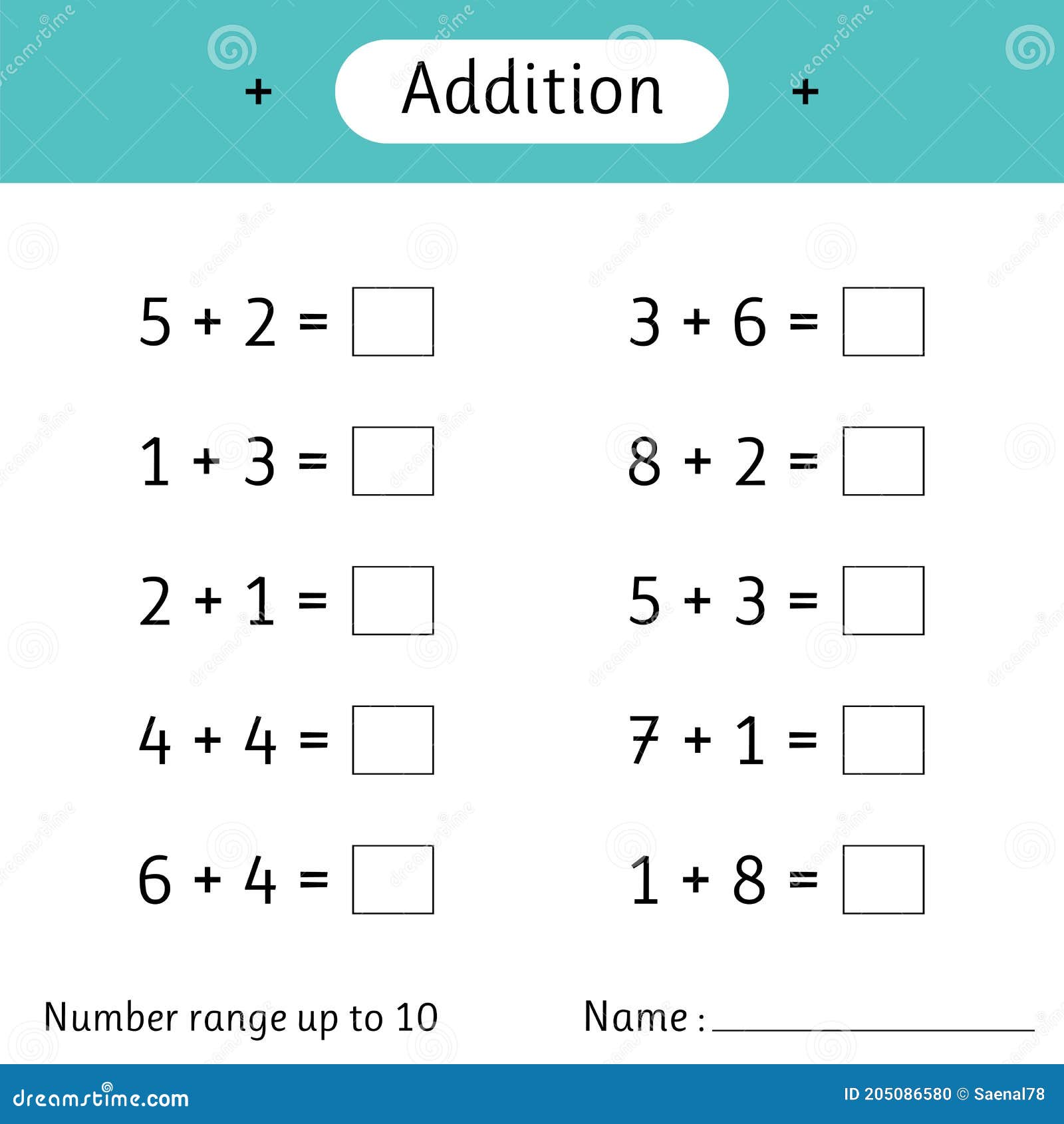 Addition. Number Range Up To 10. Math Worksheet for Kids. Solve ...