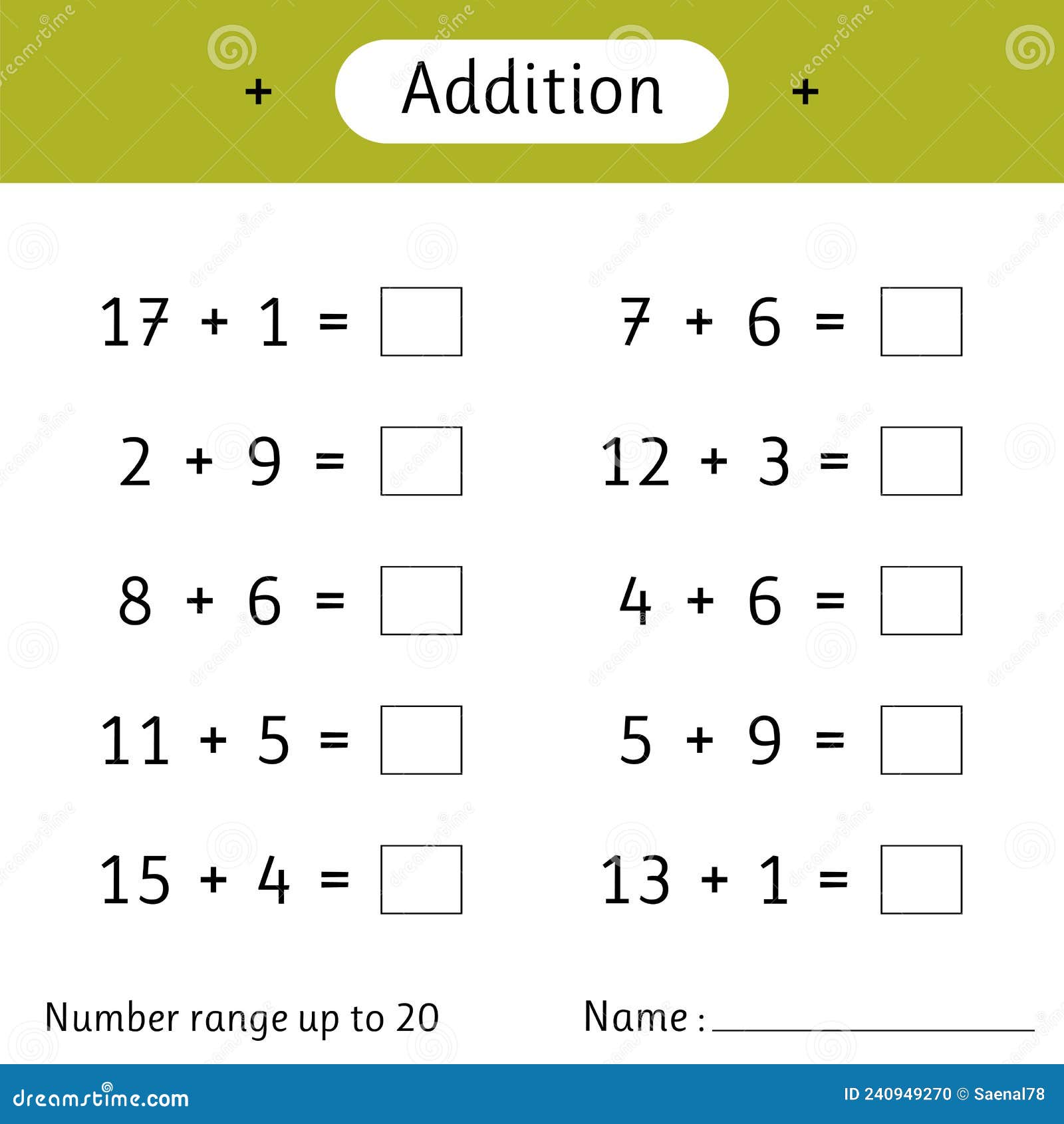Addition. Number Range Up To 20. Math Worksheet For Kids. Developing ...
