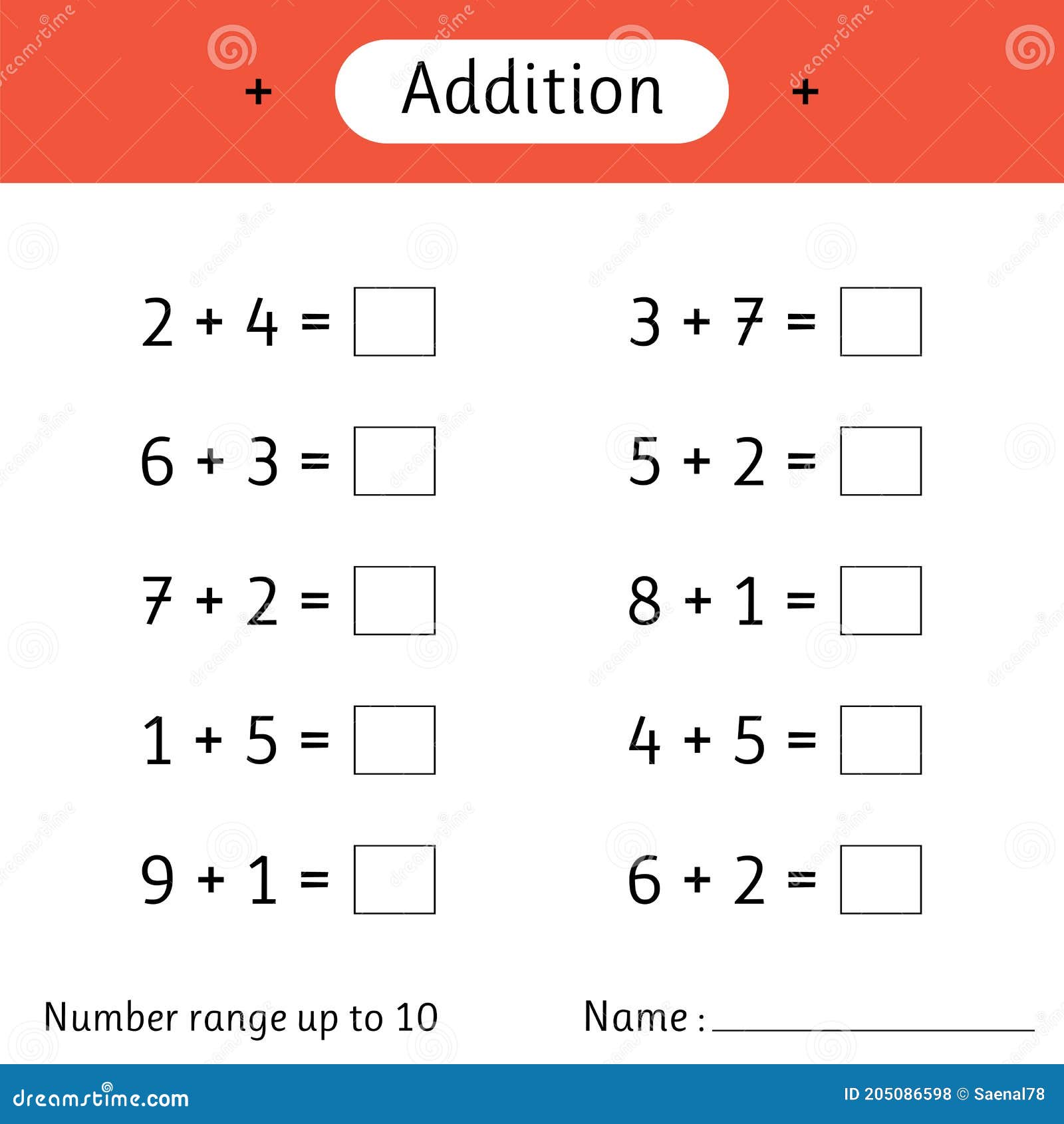 Addition. Number Range Up To 10. Mathematics. Math Worksheet For Kids ...