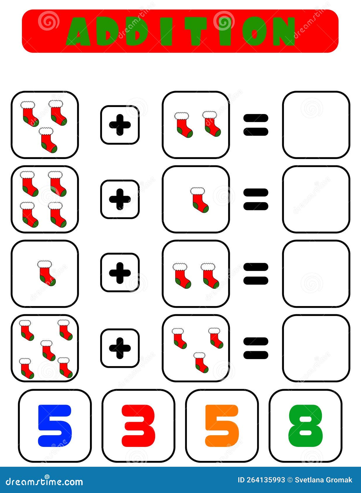 Addition of Socks . a Task for Children. Educational Development Sheet ...