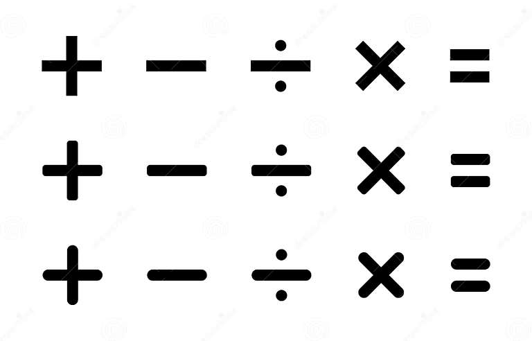 Addition, Subtraction, Division, Multiplication, and Equality Icon ...