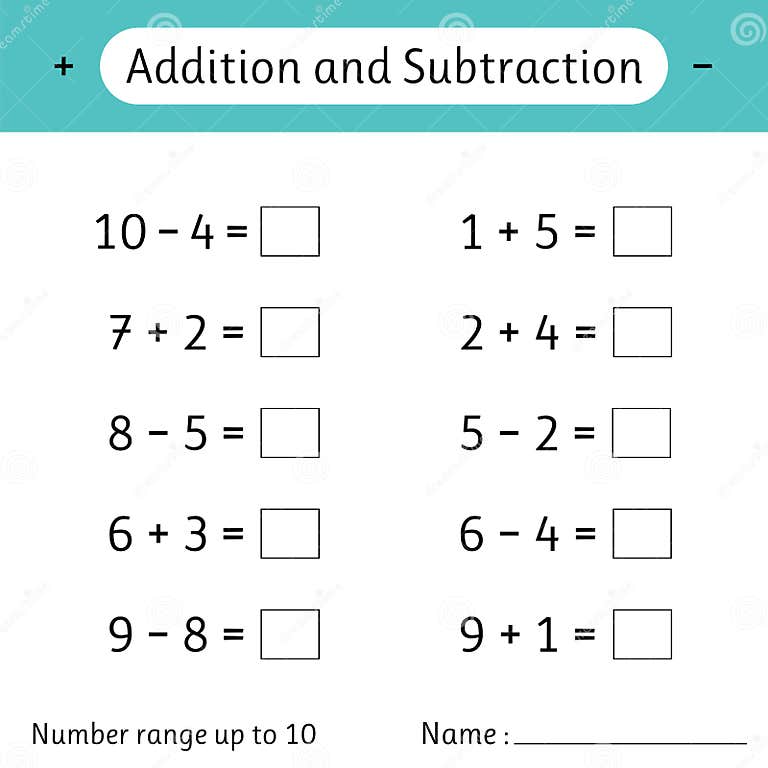 Addition and Subtraction. Number Range Up To 10. Math Worksheet for ...