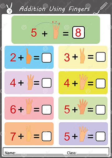 Addition Using Fingers, Math Worksheet Stock Vector - Illustration of ...