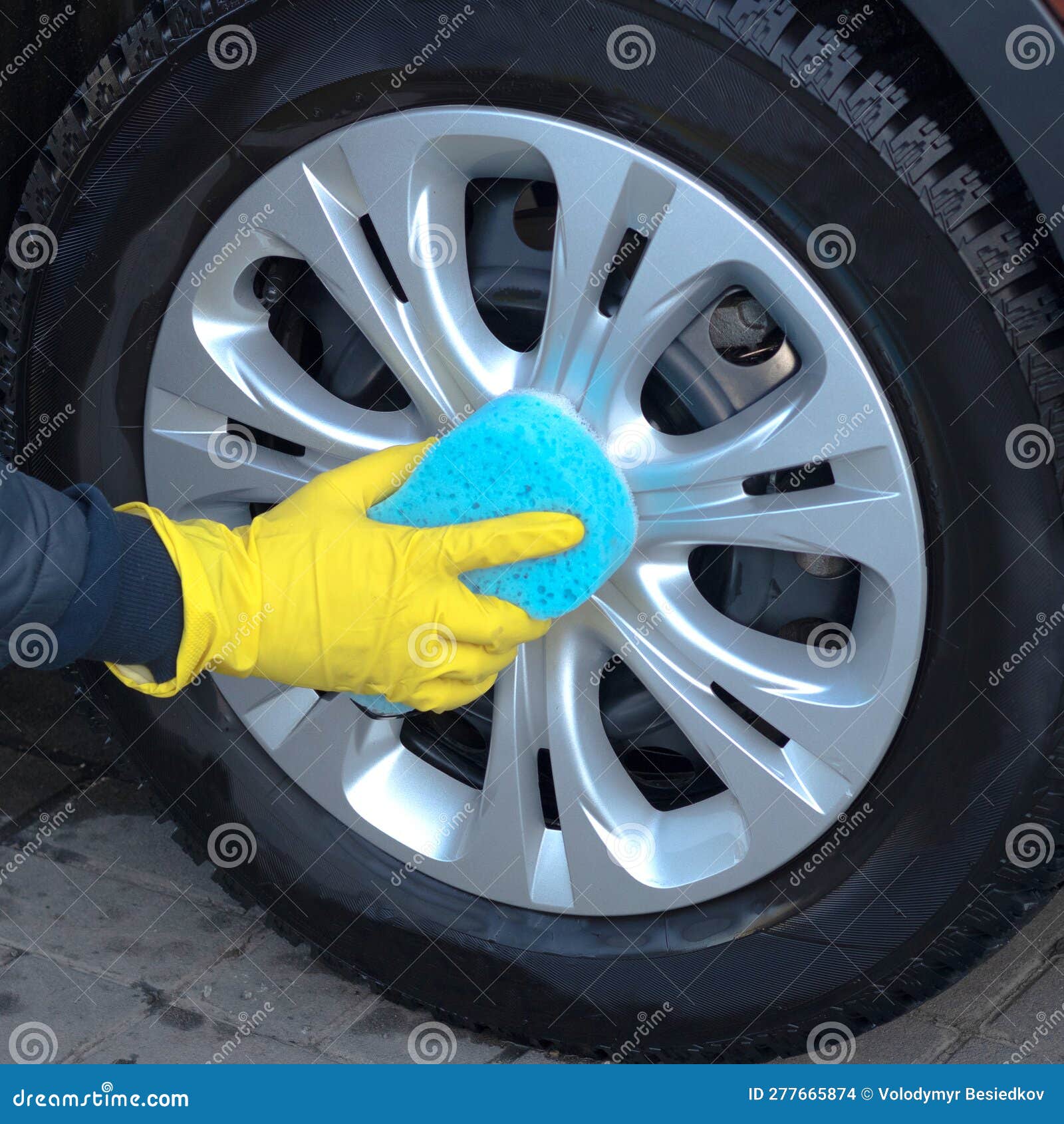 Additional Car Wheel Washing with a Foam Sponge Stock Photo - Image of ...