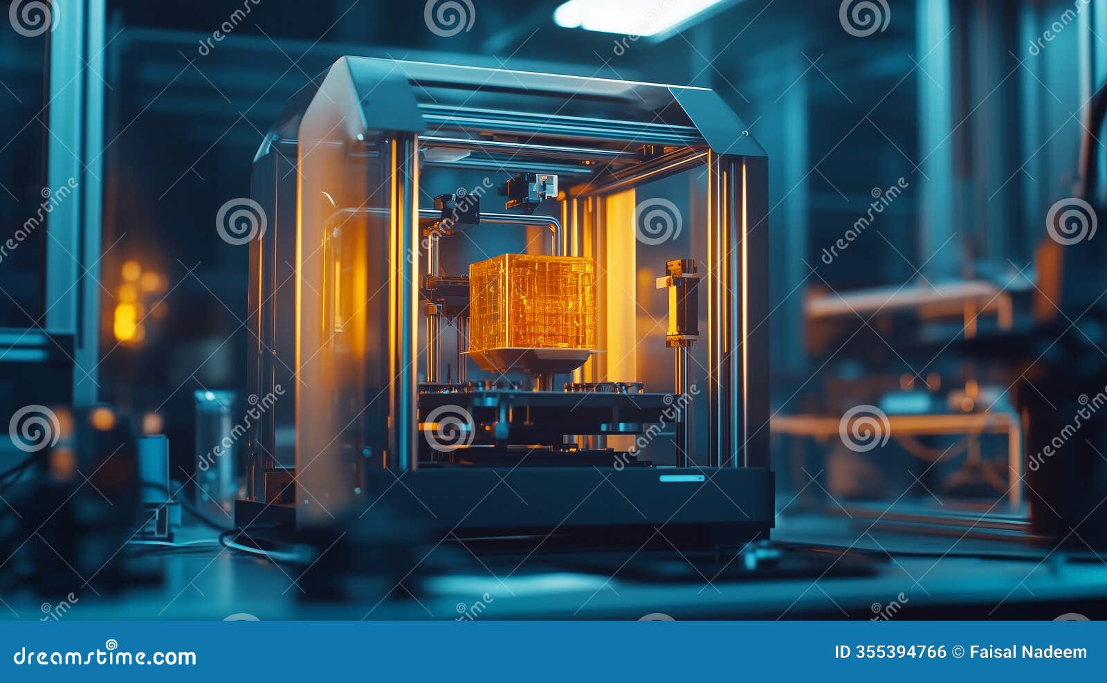 Modern 3D Printer Technology Digital Manufacturing Orange Cube Model ...