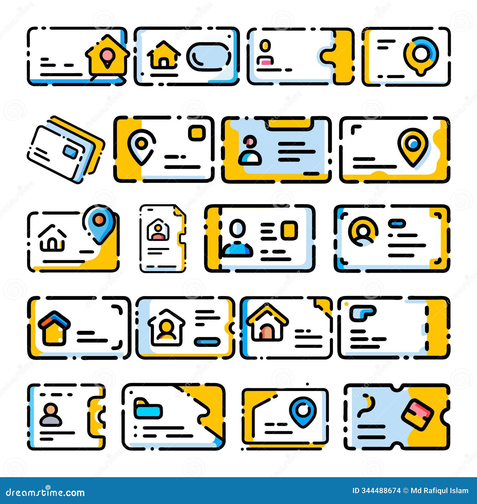 Address-card Icon with Broken Line Style Bundle Stock Illustration ...