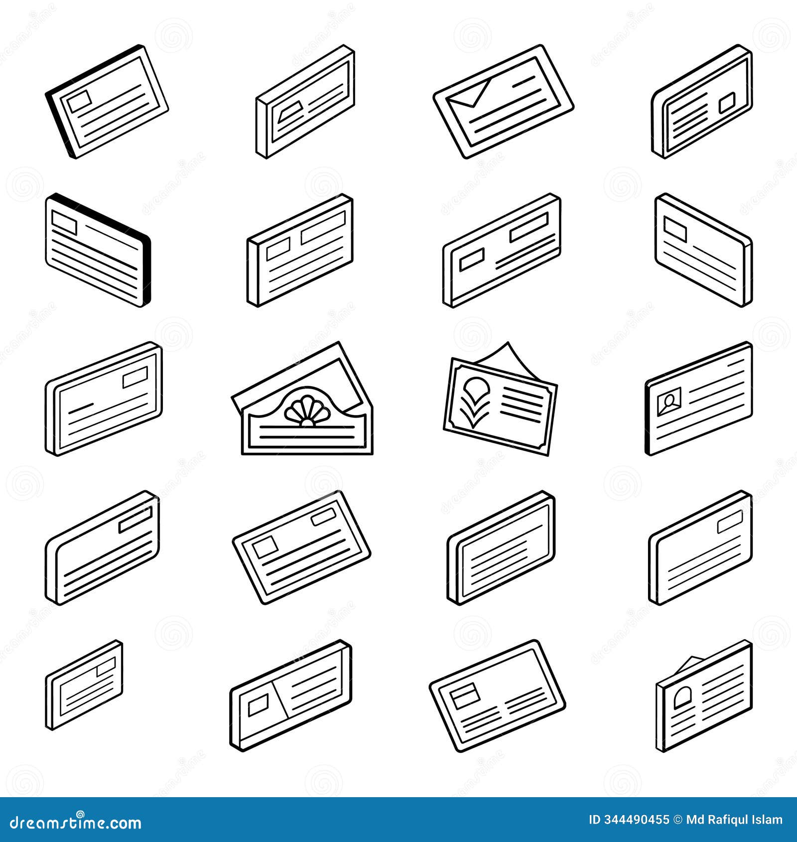 Address-card Icon with Line Art Style Bundle Stock Illustration ...