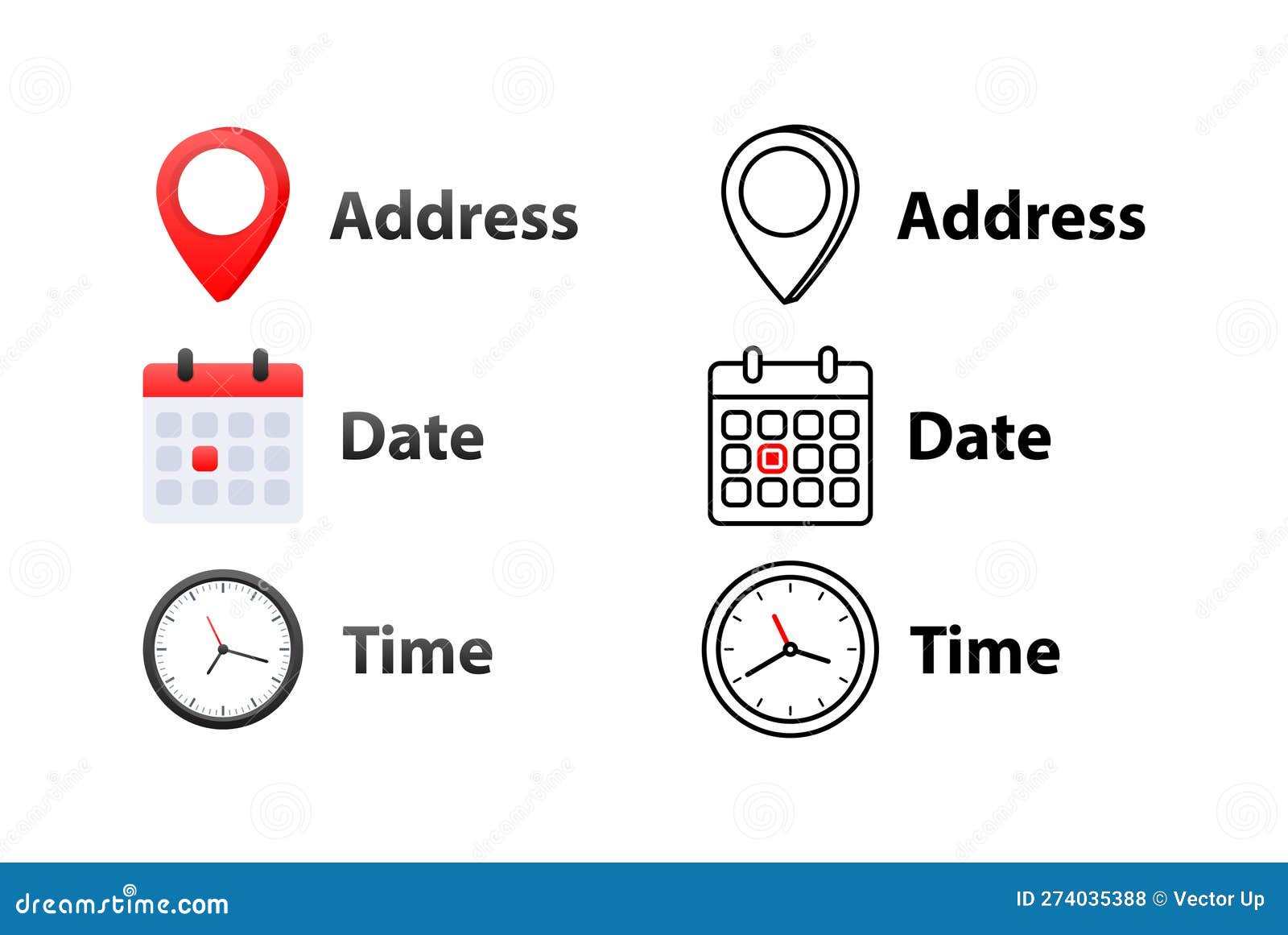 Address, Date, Time Icons. Event Elements. Location Place, Date ...