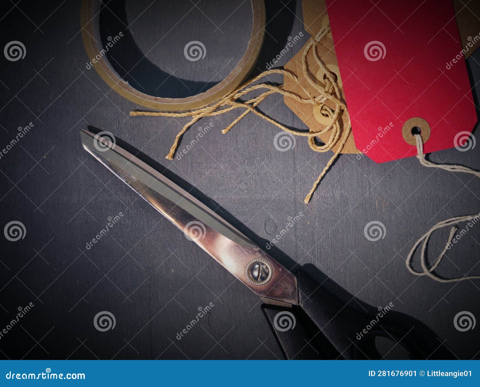 Address Label Gift Tag and Scissors for Packaging Stock Image - Image ...