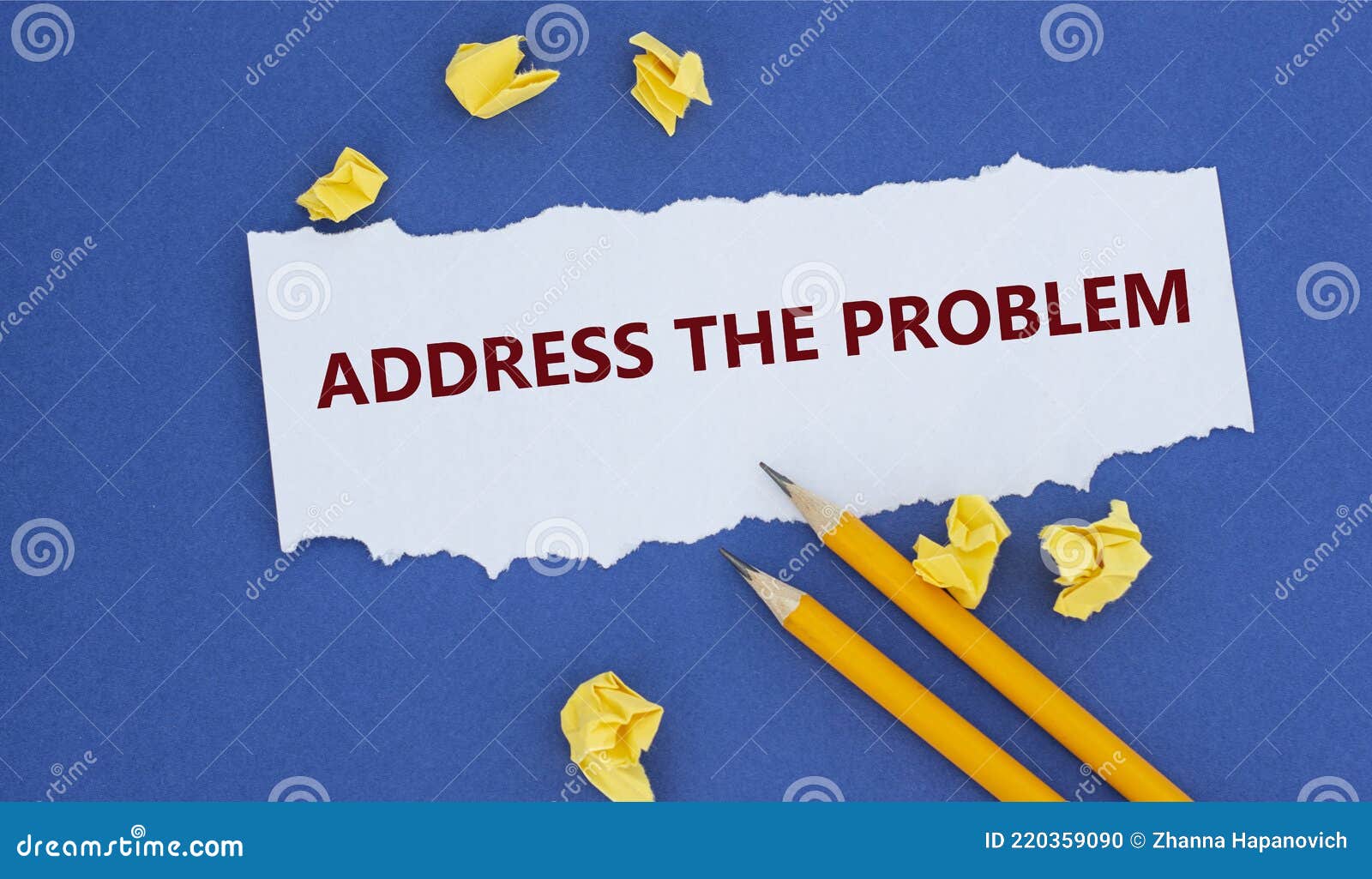 ADDRESS the PROBLEM - Words on a Torn White Paper on a Blue Background ...