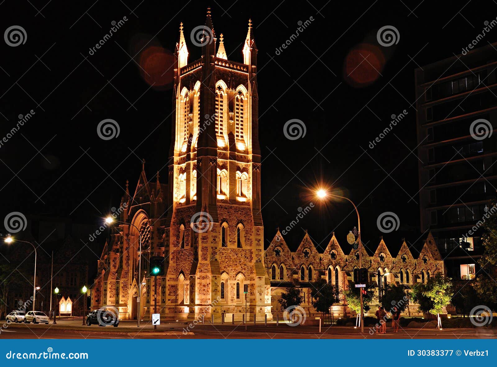 Adelaide church by night stock image. Image of night - 30383377