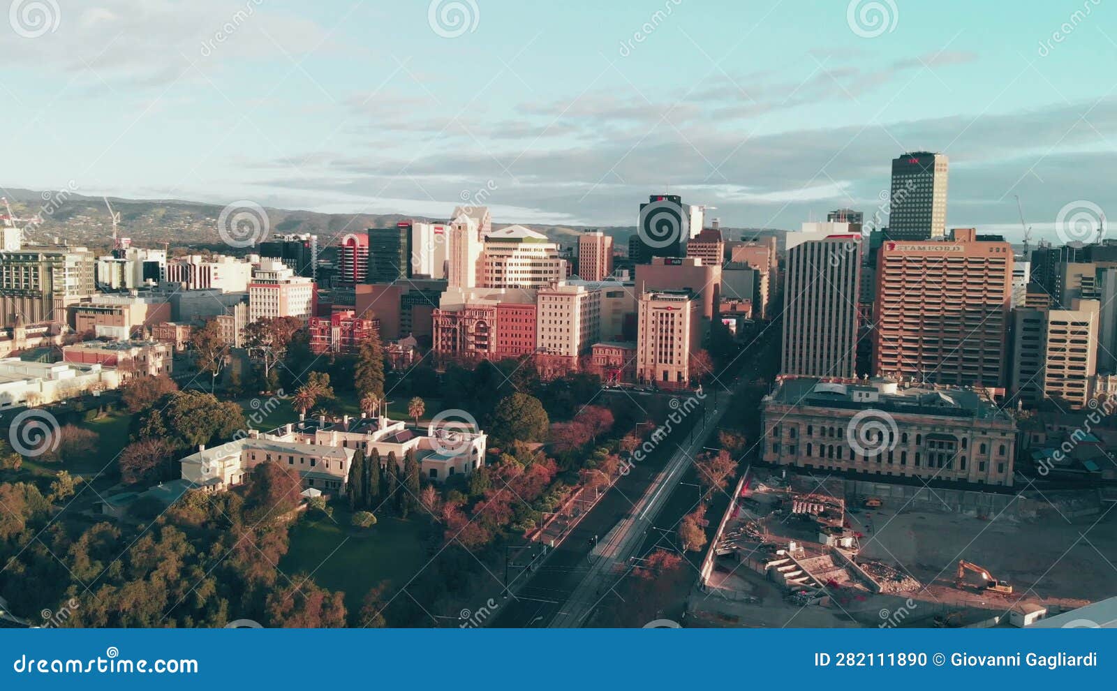 Adelaide Panoramic View from Drone at Dusk, Australia Stock Footage ...