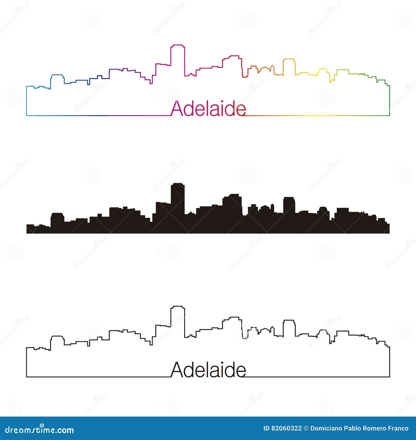 Adelaide Skyline Linear Style with Rainbow Stock Vector - Illustration ...