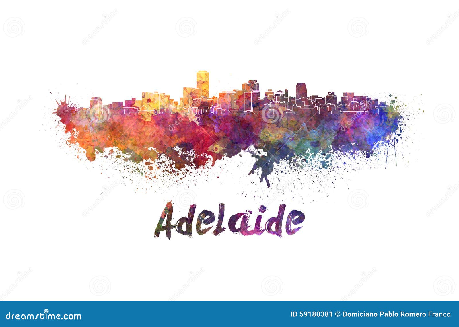 Adelaide Skyline in Watercolor Stock Illustration - Illustration of ...