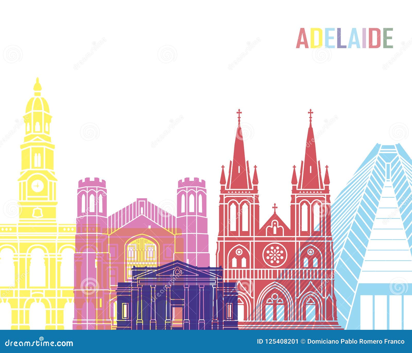 Adelaide V2 skyline pop stock vector. Illustration of monuments - 125408201