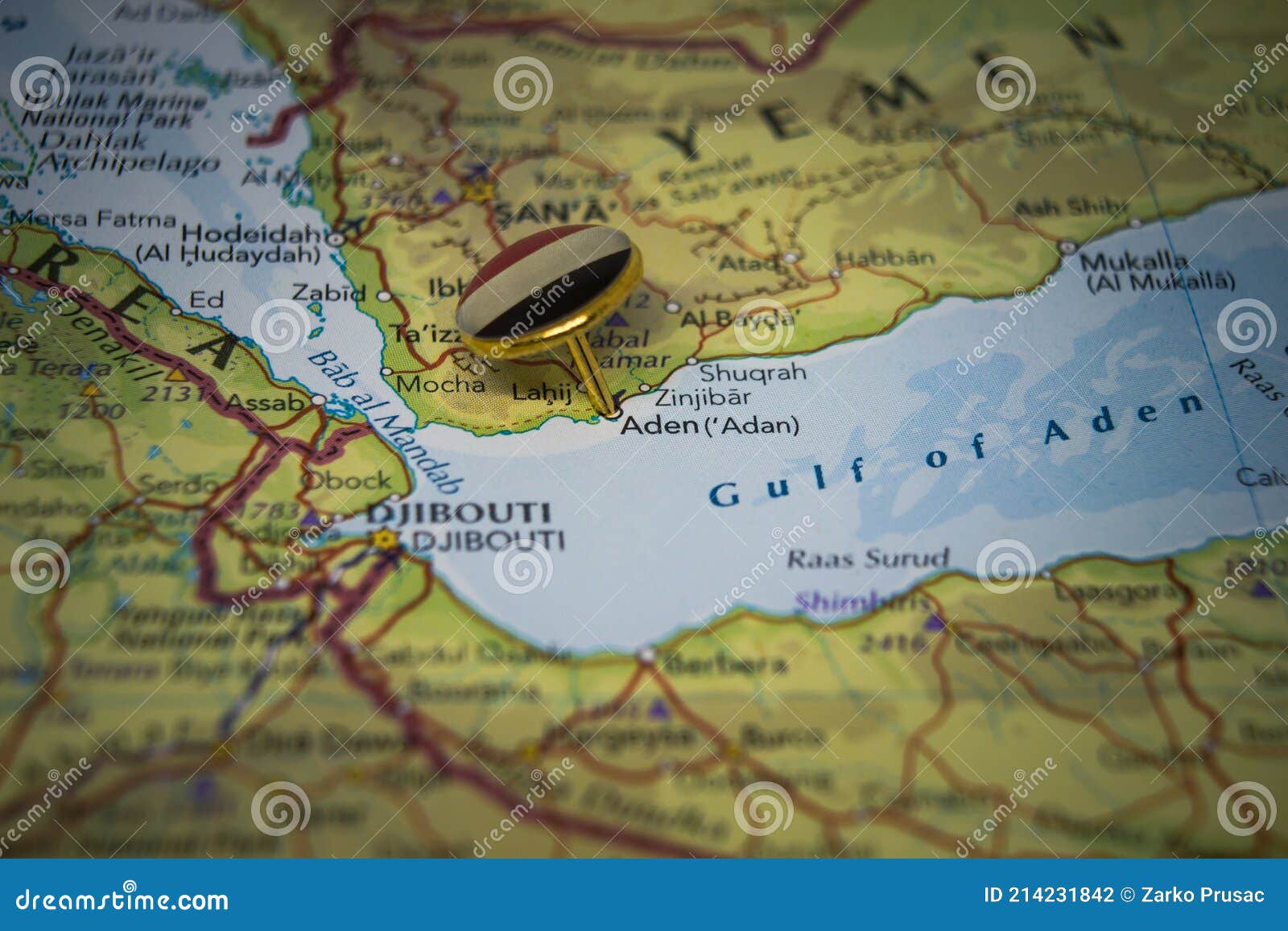 Aden Pinned on a Map with Flag of Yemen Stock Photo - Image of antique ...