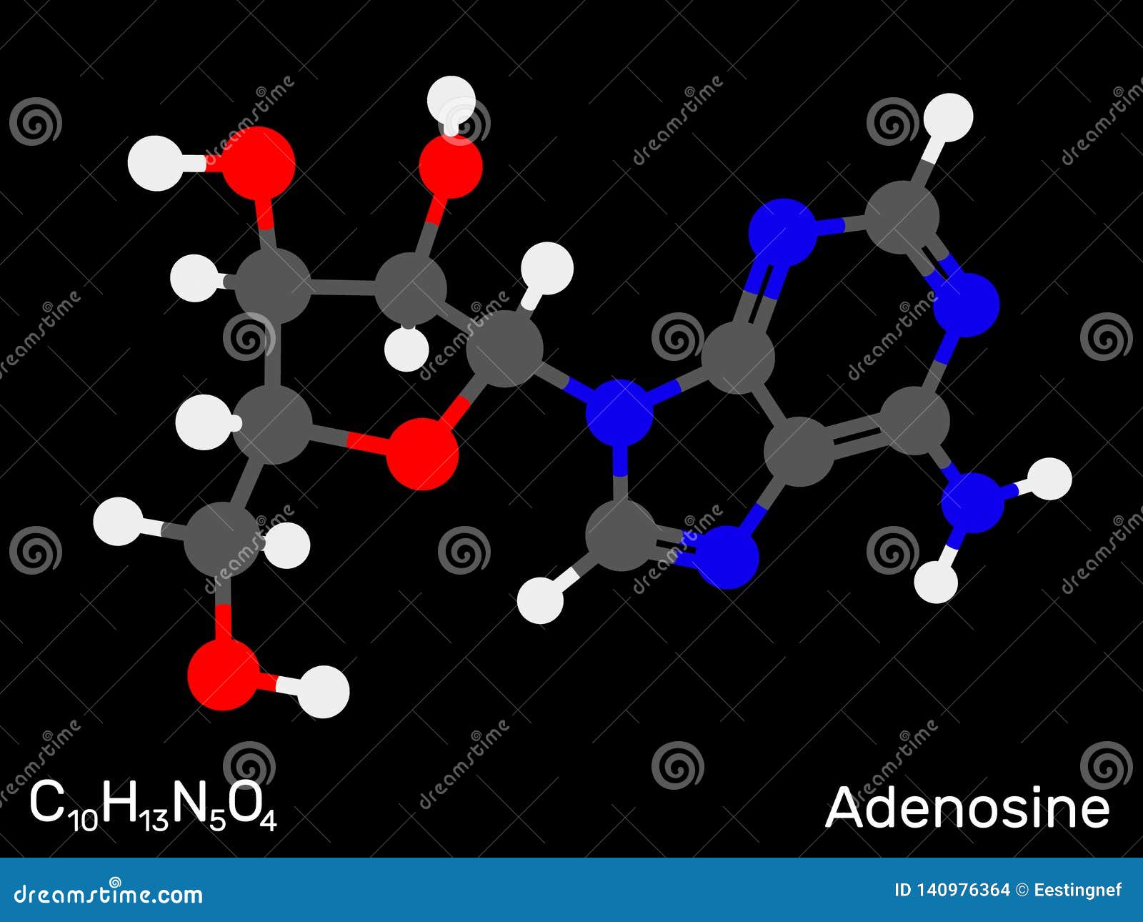 Adenosina, Nucleoside, Molécula Modelo Do Neurotransmissor Ilustração ...
