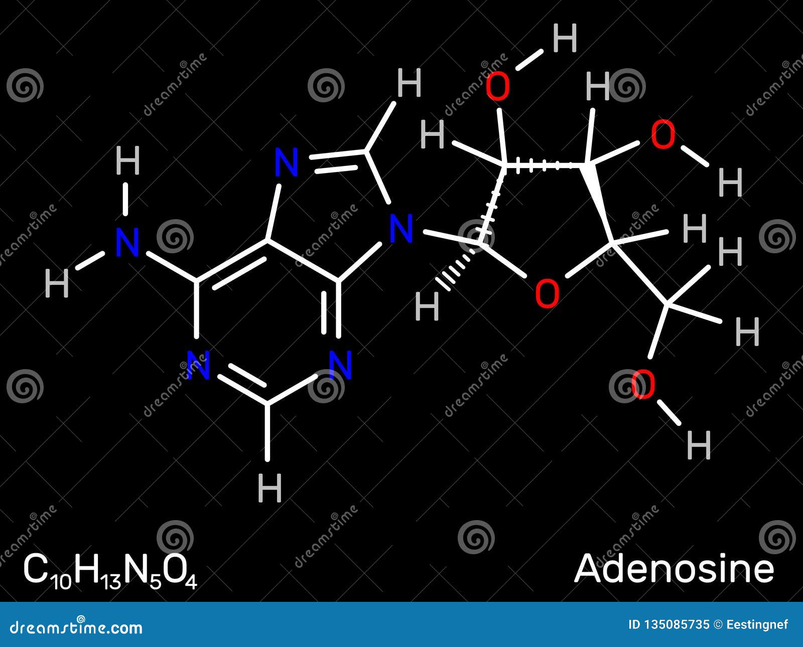 Adenosine, Nucleoside, Neurotransmitter Structural Formula. Vector ...