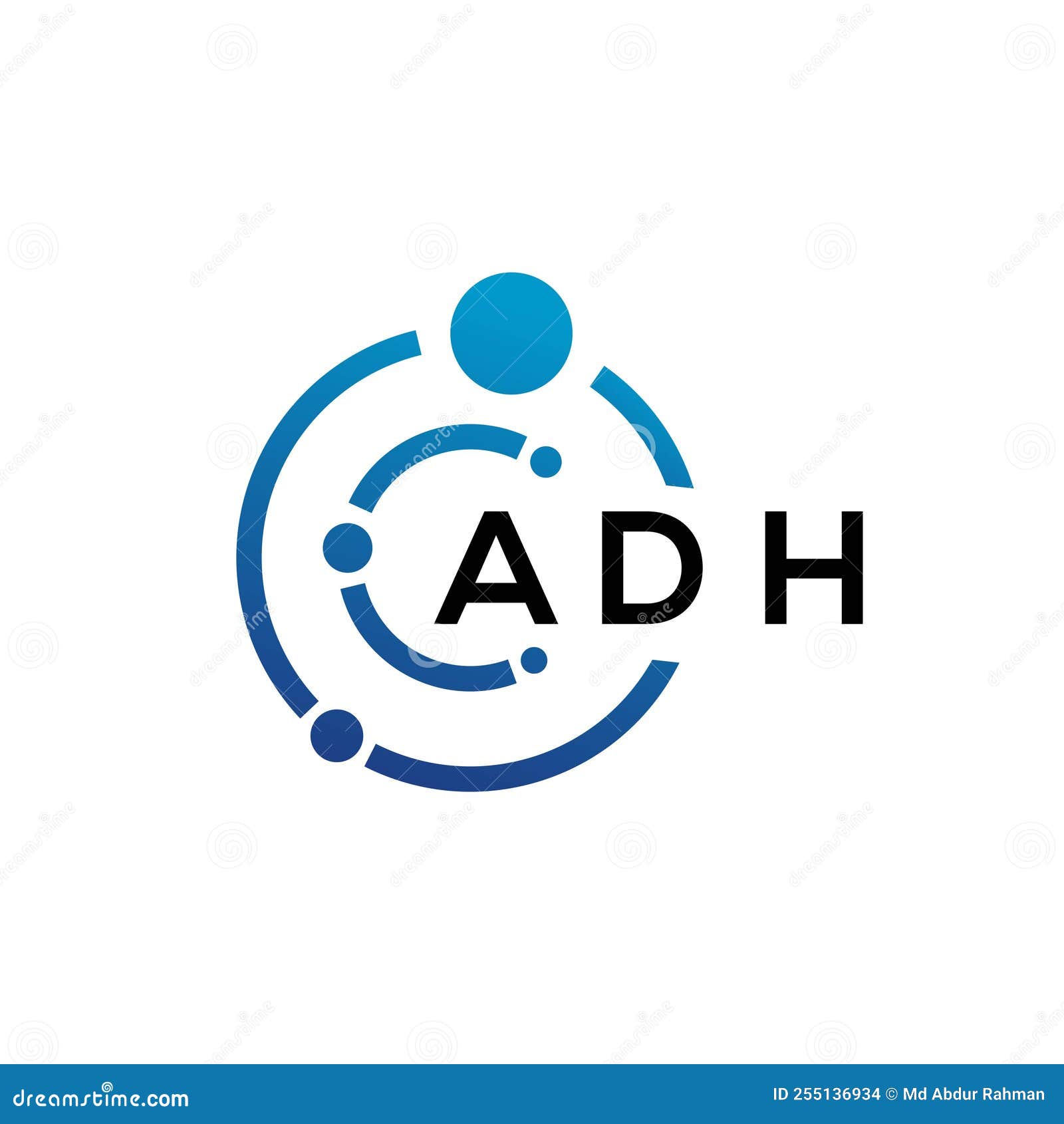ADH Letter Logo Design on Black Background. ADH Creative Initials ...