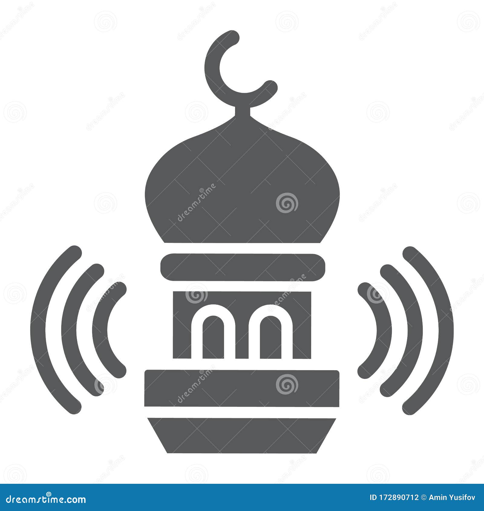 Religion Mosque With Crescent Moon And Stars, And A Reflection O ...