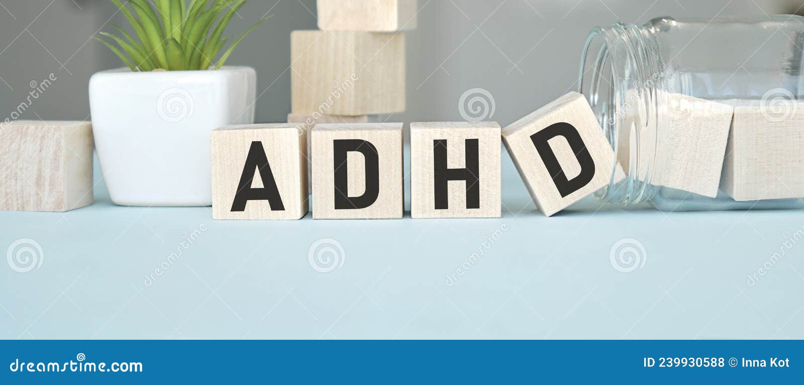 ADHD Abbreviation On ADHD Cubes On A Light Background. Close ADHD ...