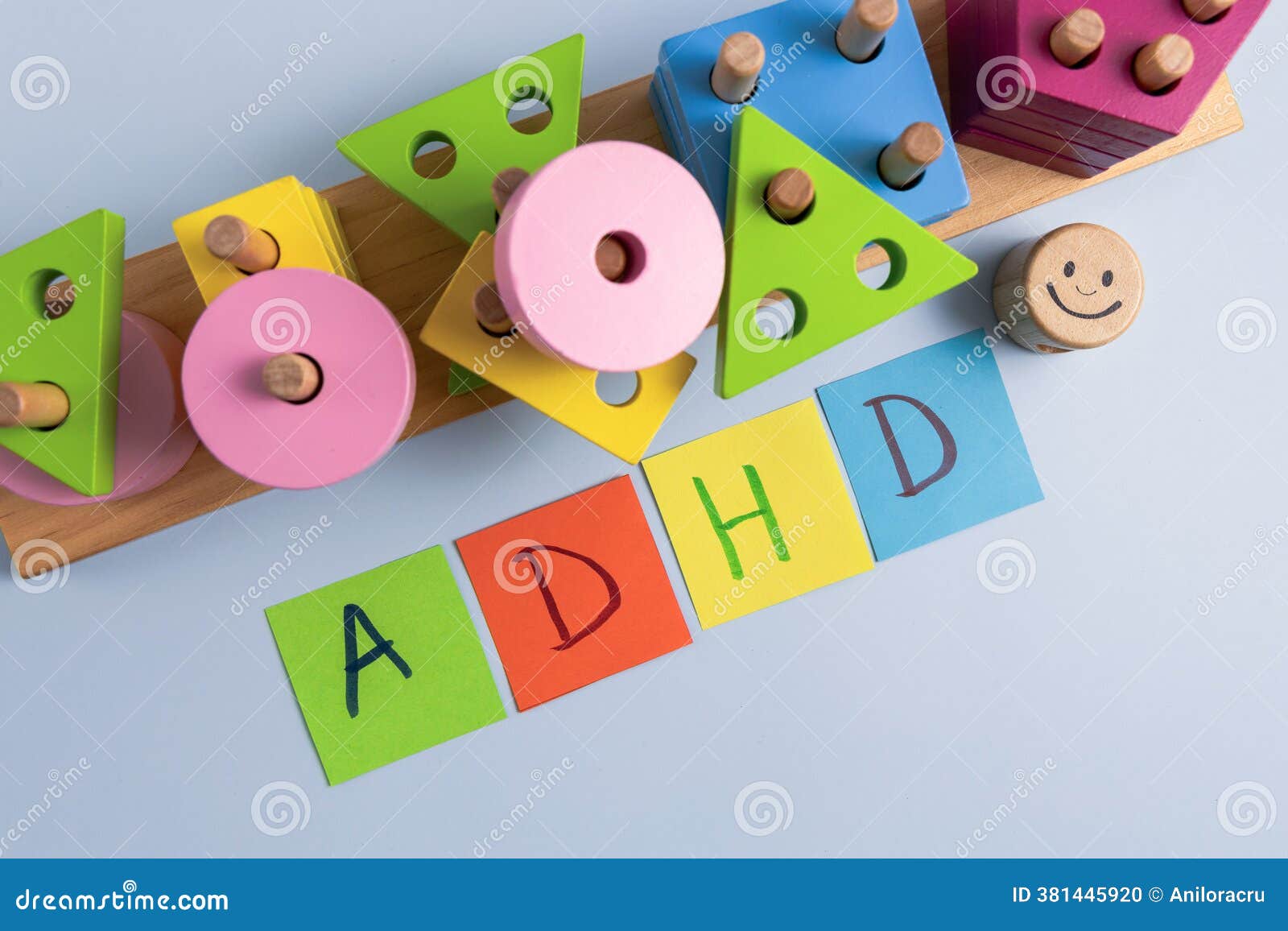 ADHD Abbreviation On ADHD Cubes On A Light Background. Close ADHD - Attention Deficit ...