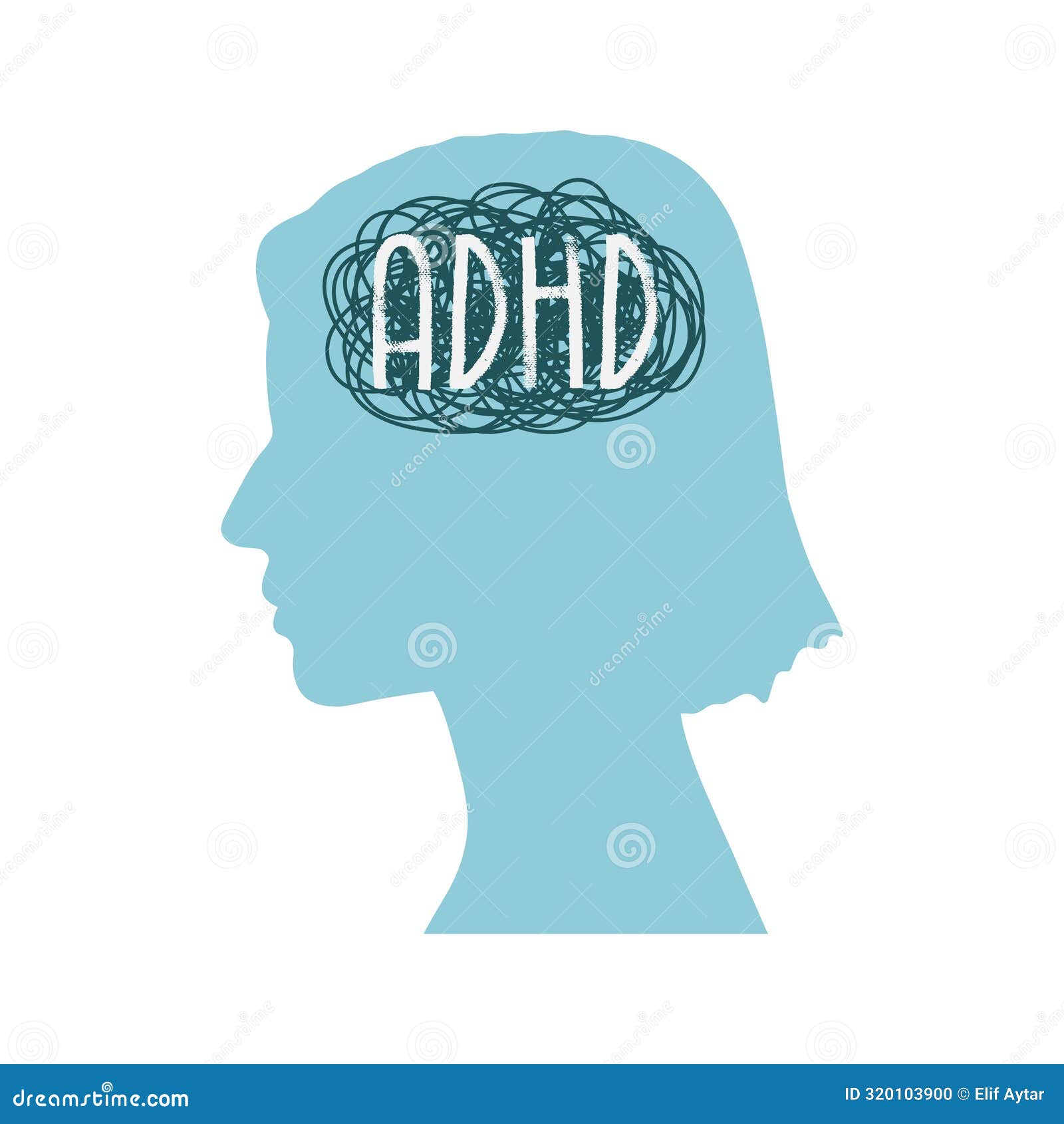 ADHD Attention Disorder Vector Illustration of Humans Head Silhouette ...