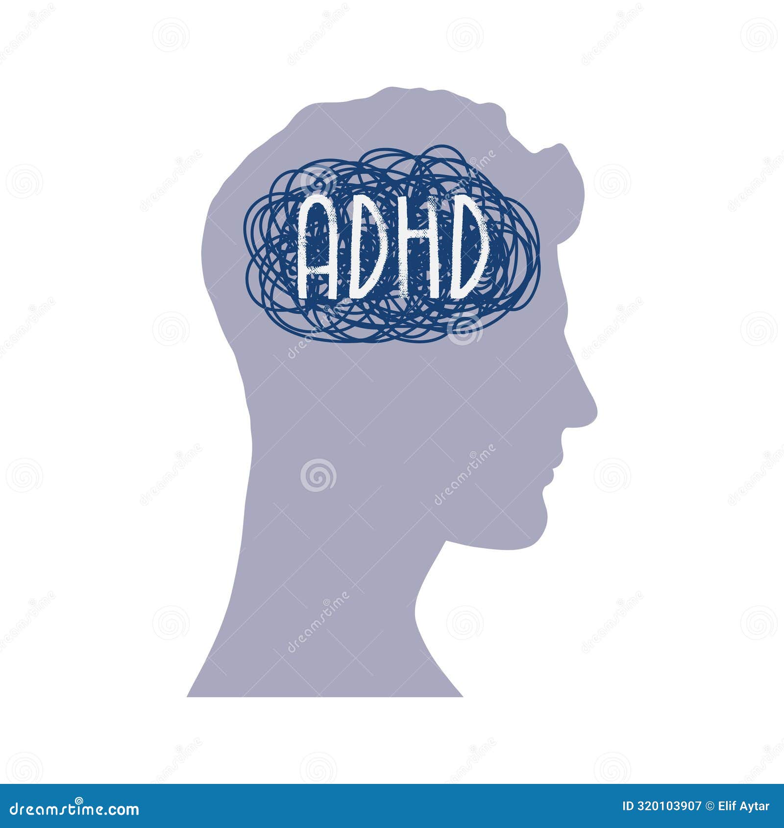ADHD Attention Disorder Vector Illustration of Humans Head Silhouette ...