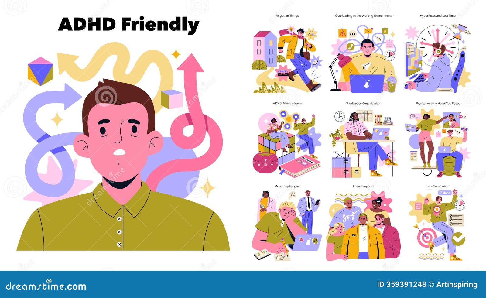 ADHD Friendly. Flat Vector Illustration Stock Vector - Illustration of ...