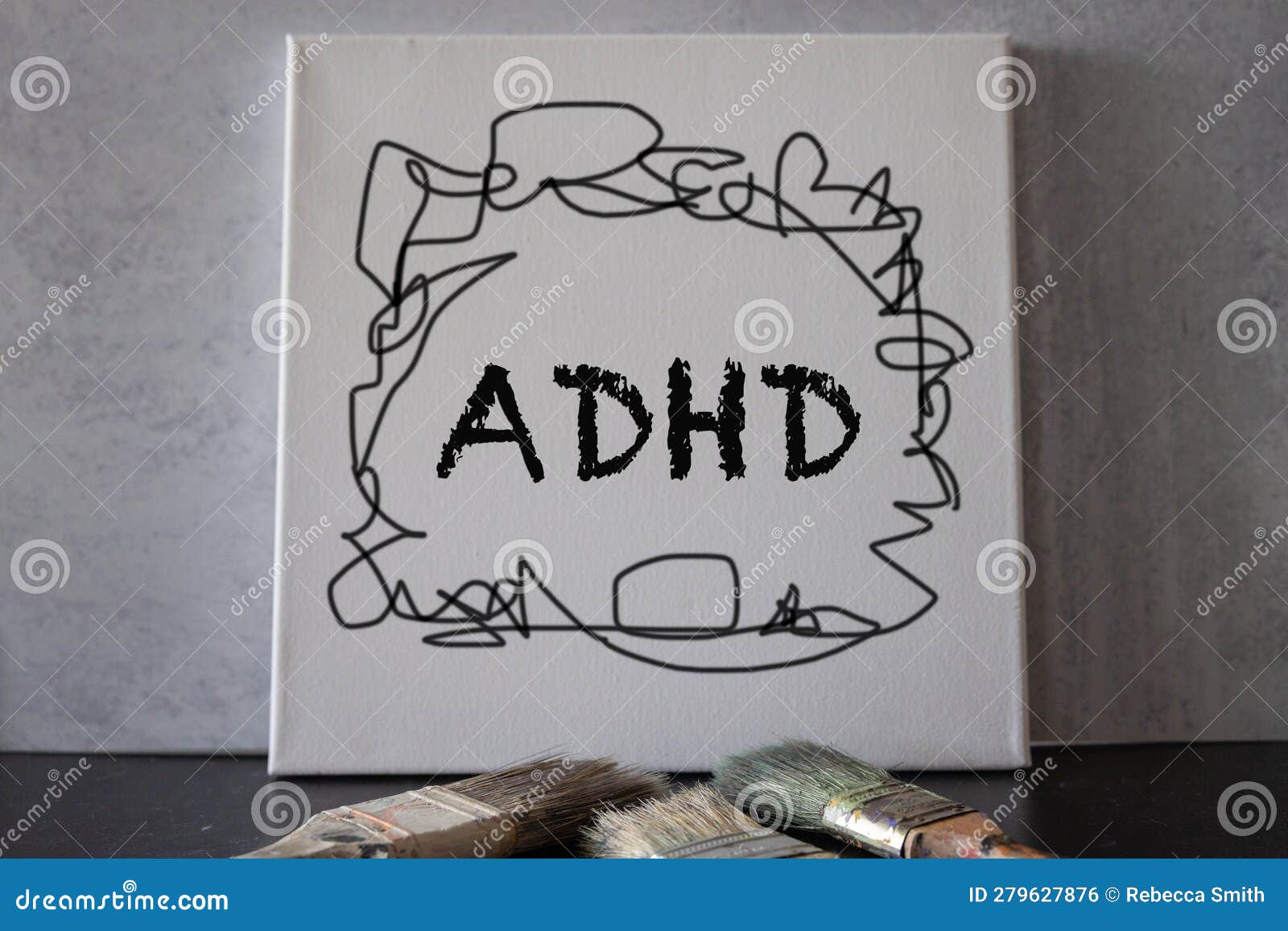 ADHD Sign on White Square Canvas Scribble Hand Writing Framing Poster ...