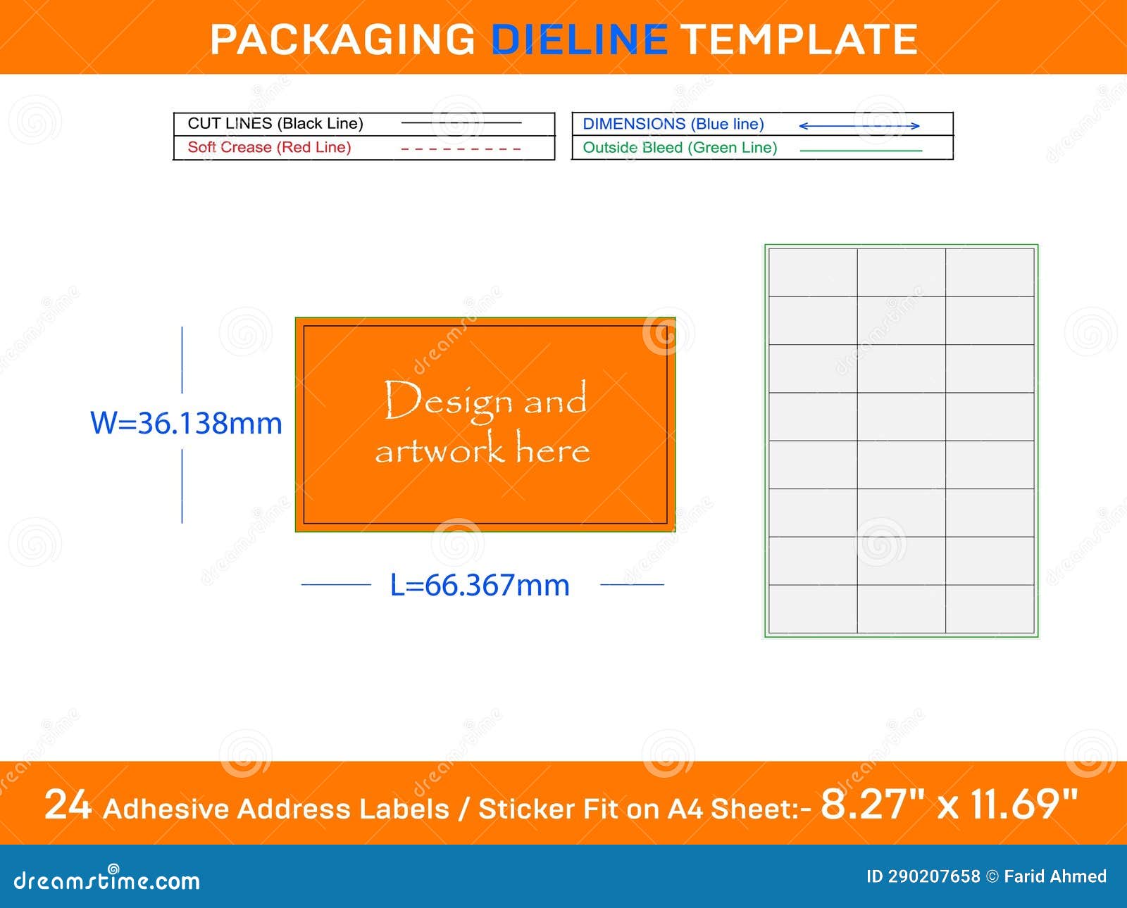 24 Adhesive Address Labels Dieline Template 66.367 X 36 Stock ...