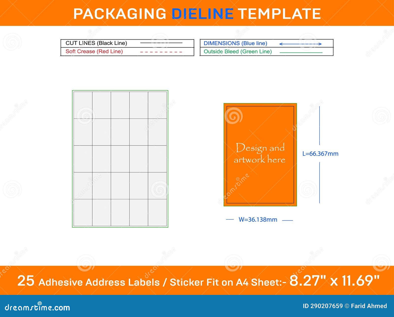 25 Adhesive Address Labels Dieline Template 66.367 X 36 Stock ...