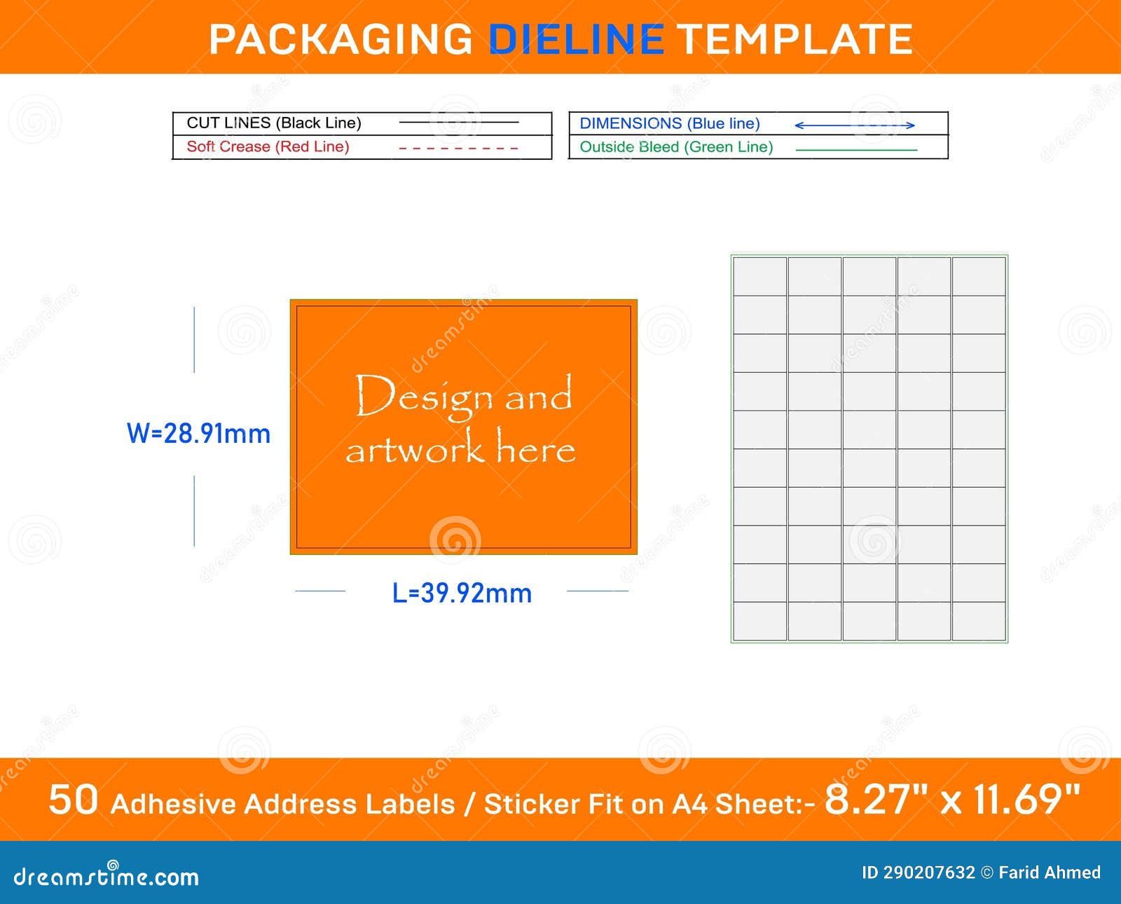 10 Adhesive Address Labels Dieline Template 199.6 X 57.82mm Cartoon ...