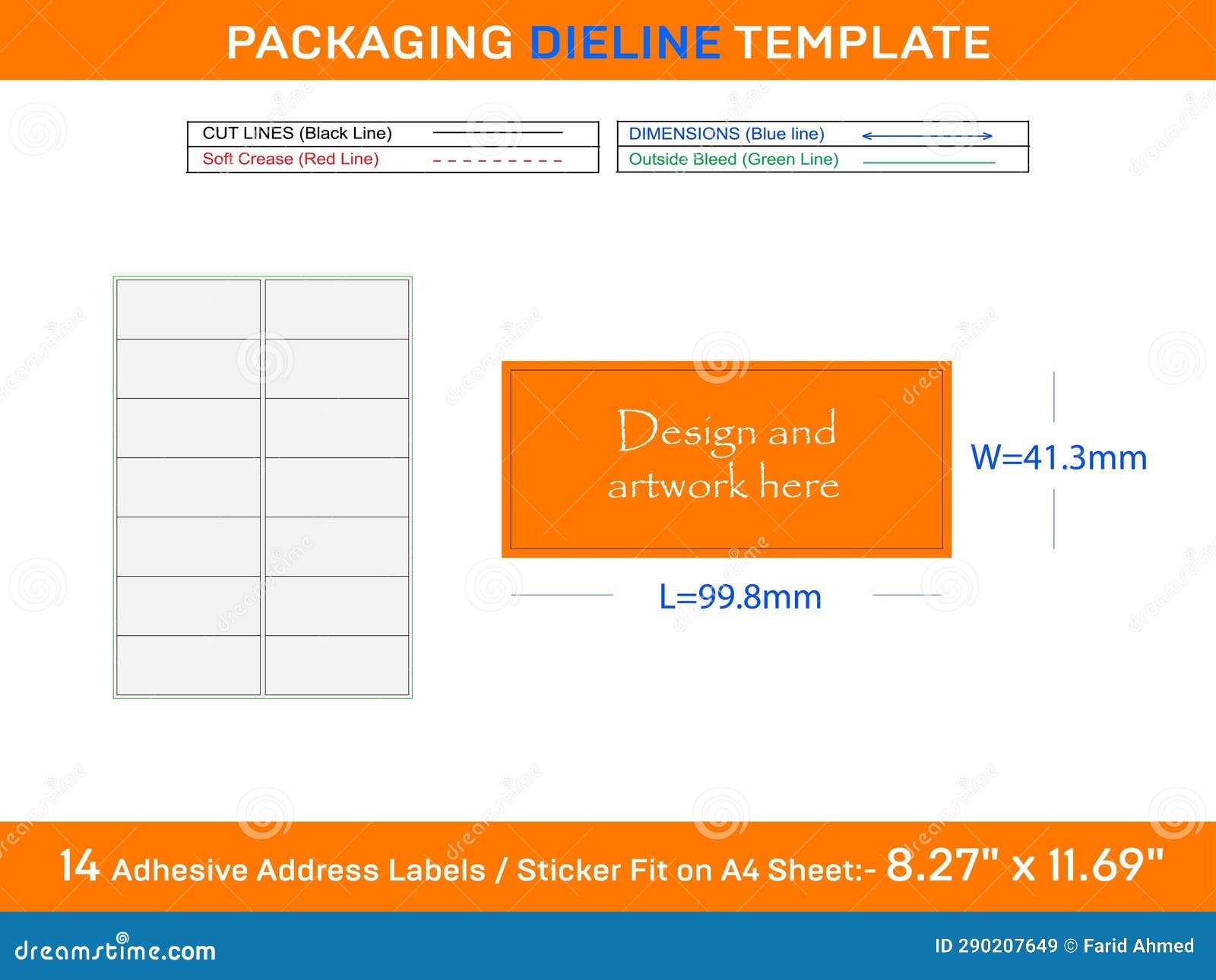 10 Adhesive Address Labels Dieline Template 199.6 X 57.82mm Cartoon ...
