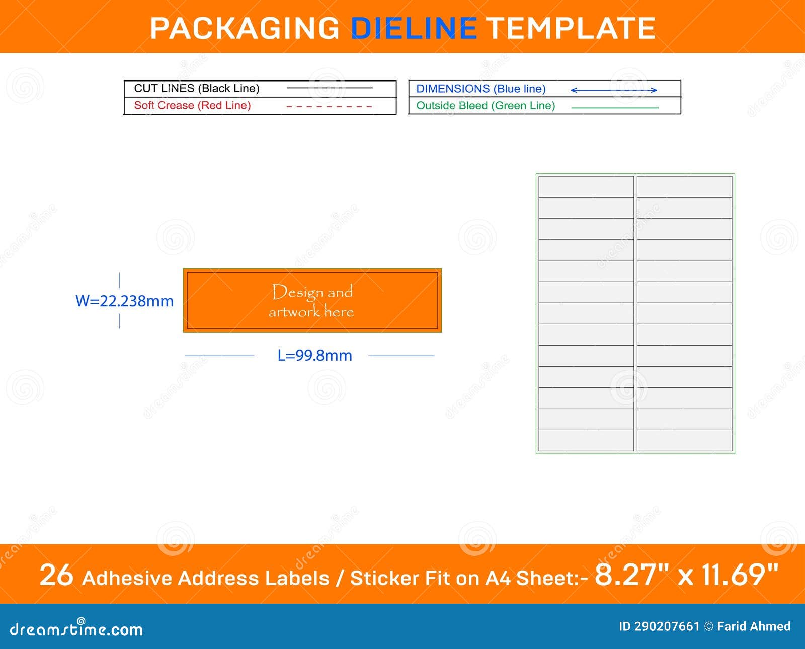 10 Adhesive Address Labels Dieline Template 199.6 X 57.82mm Cartoon ...