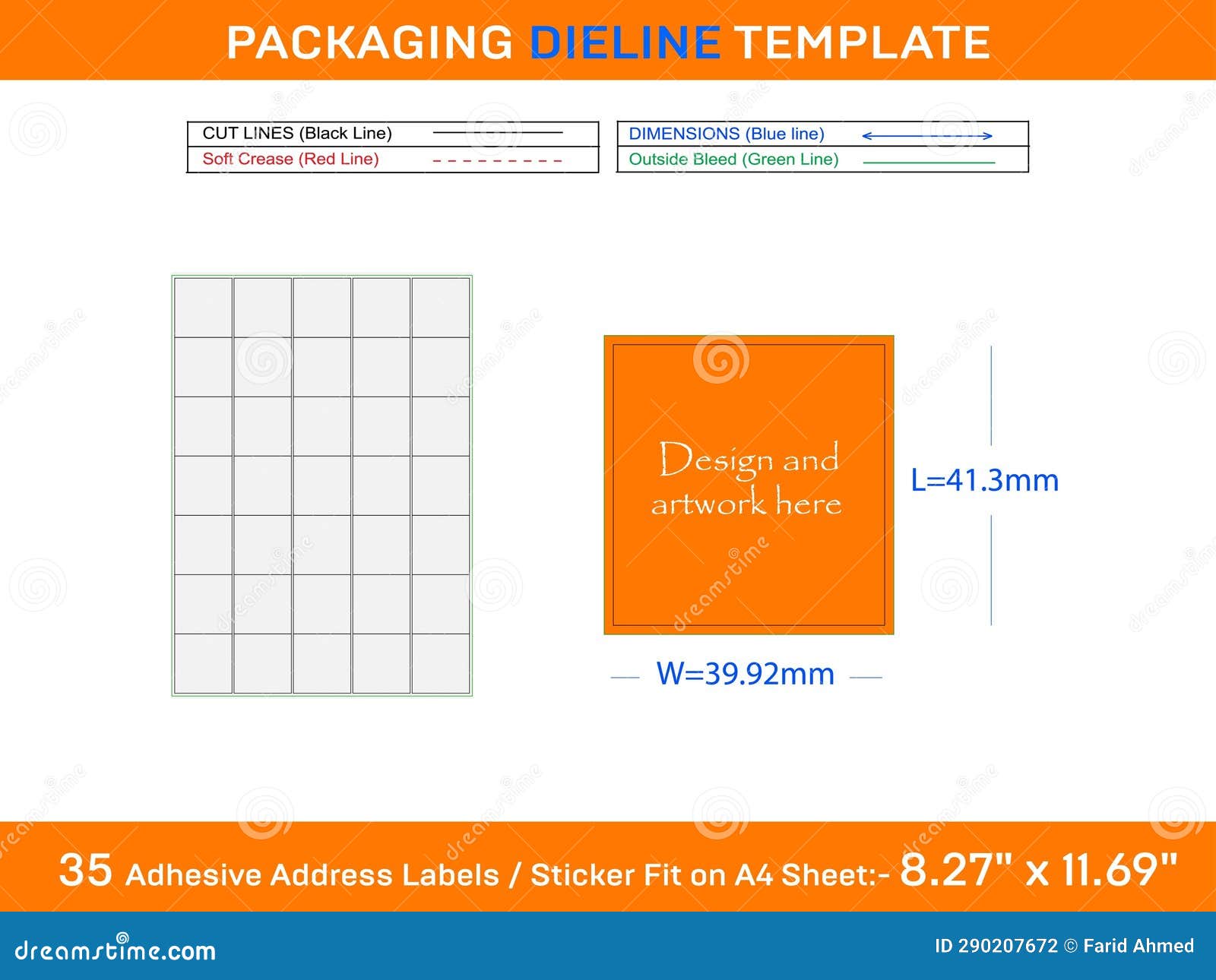 10 Adhesive Address Labels Dieline Template 199.6 X 57.82mm Cartoon ...