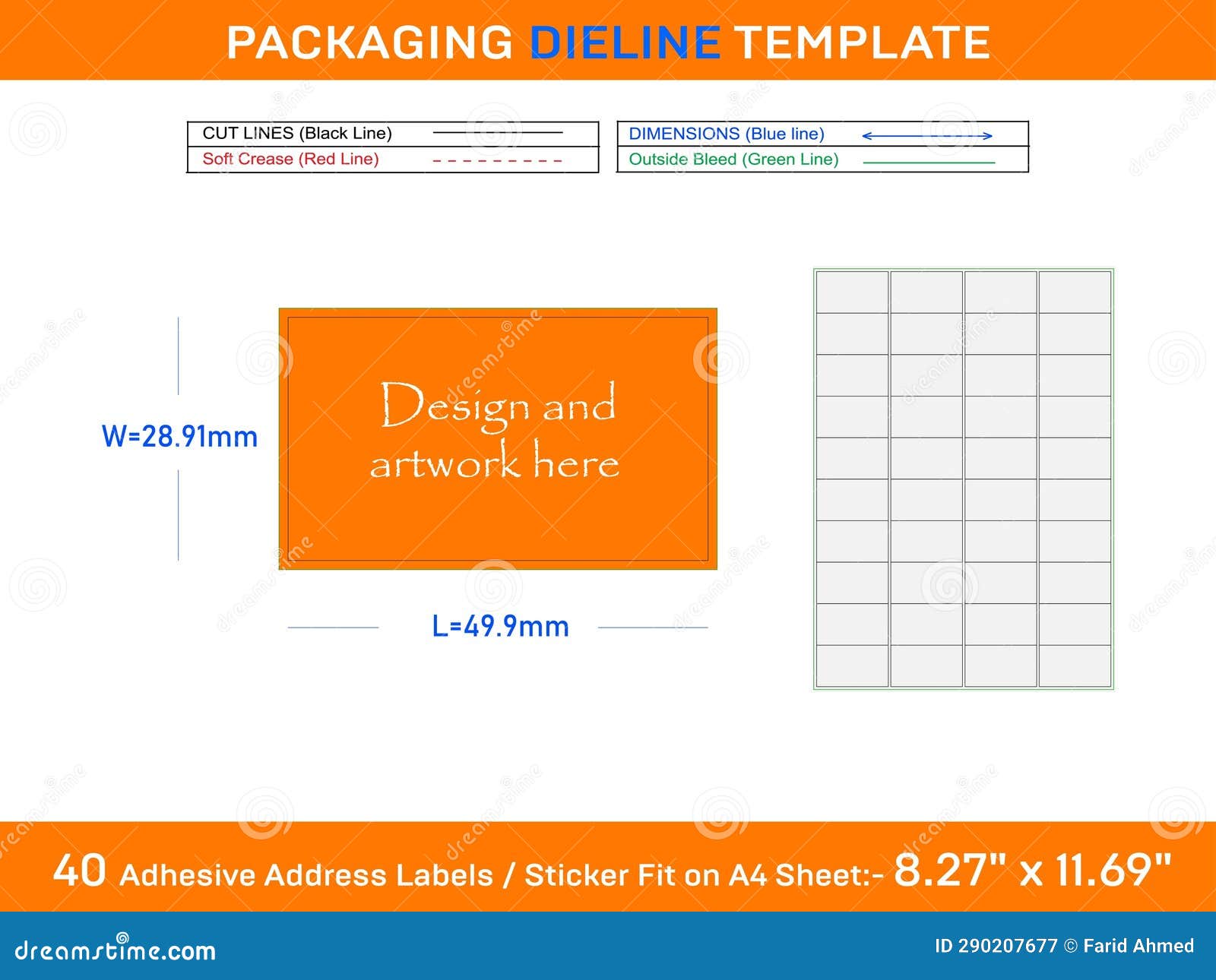 10 Adhesive Address Labels Dieline Template 199.6 X 57.82mm Cartoon ...