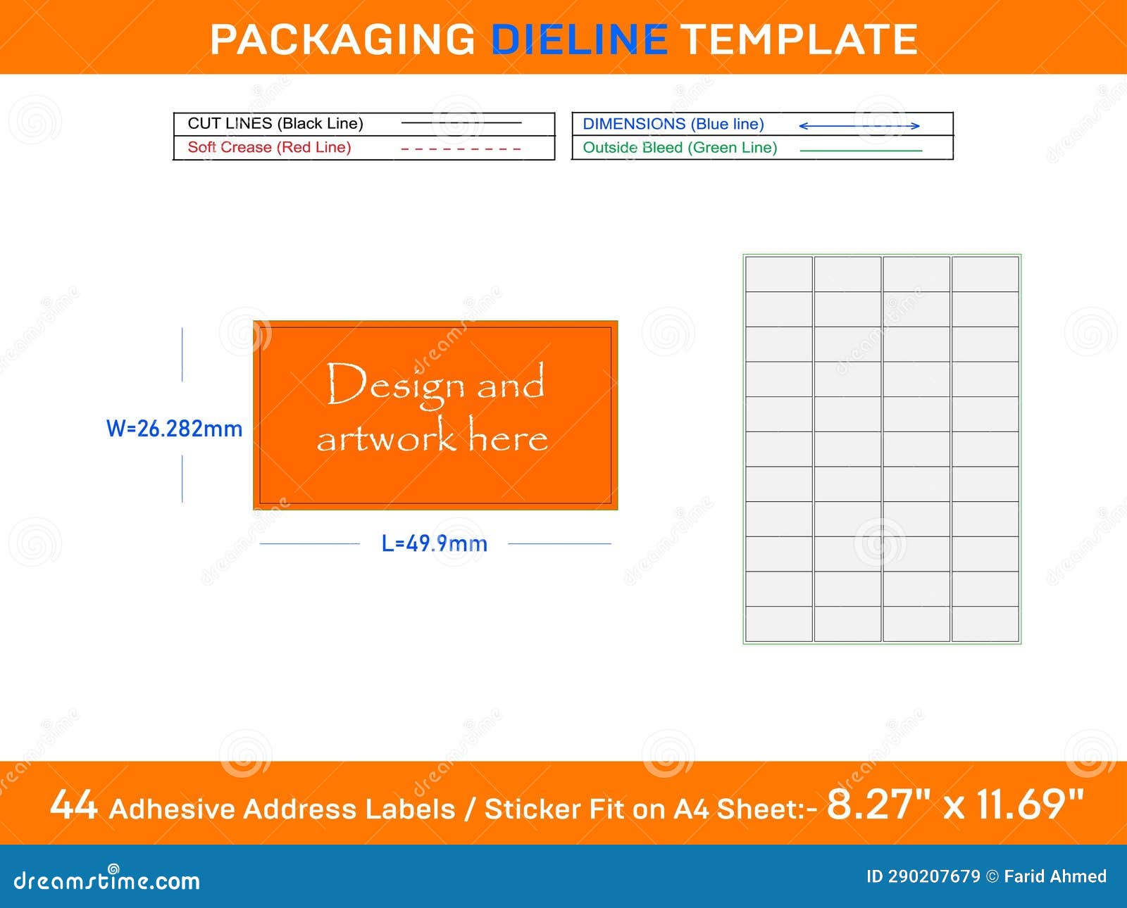 10 Adhesive Address Labels Dieline Template 199.6 X 57.82mm Cartoon ...