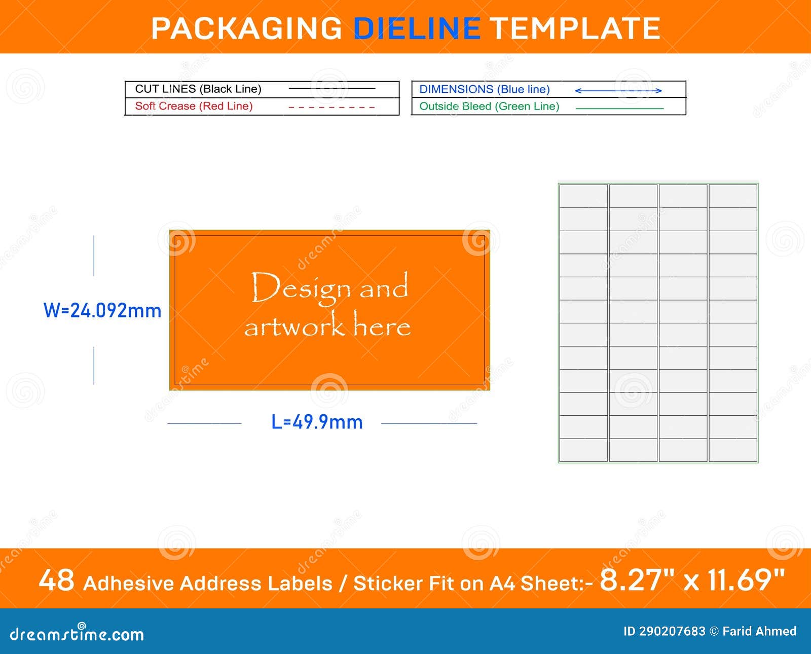 10 Adhesive Address Labels Dieline Template 199.6 X 57.82mm Cartoon ...