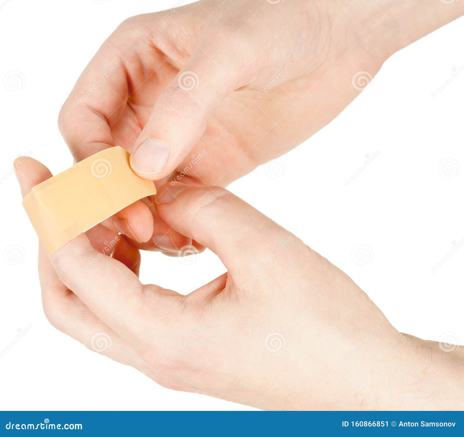 Adhesive bandage on finger stock image. Image of injury - 160866851