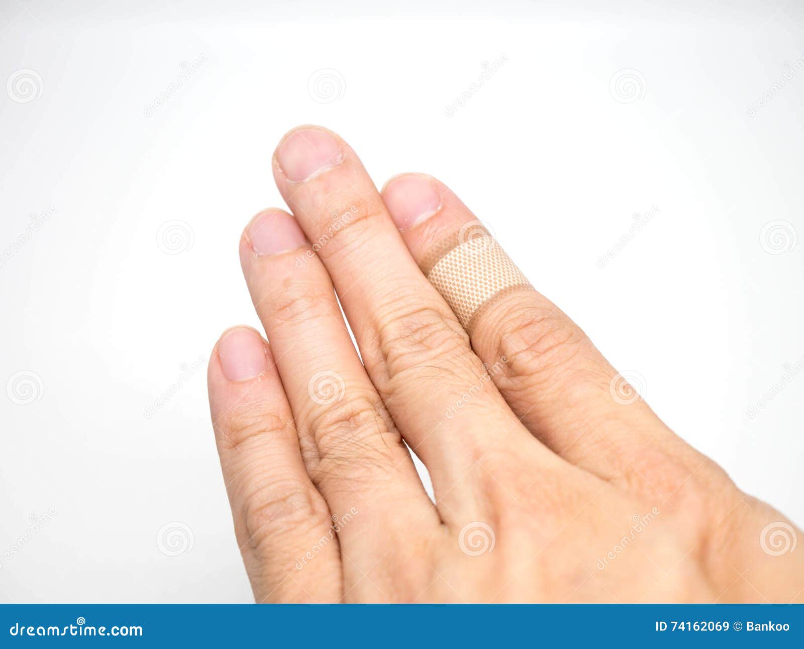 Adhesive Healing Plaster on Asian Man Finger Stock Image - Image of ...