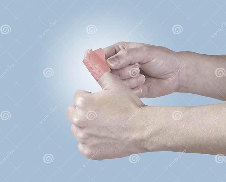 Adhesive Healing Plaster on Finger. Stock Photo - Image of plaster ...