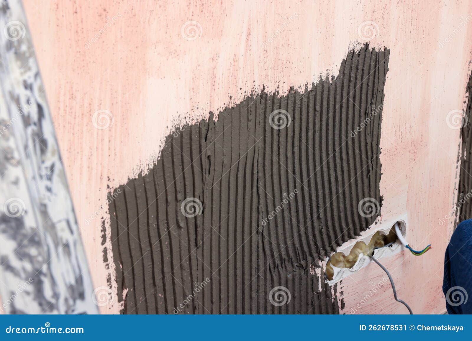 Adhesive Mix for Tile Installation on Wall Indoors, Closeup Stock Image ...