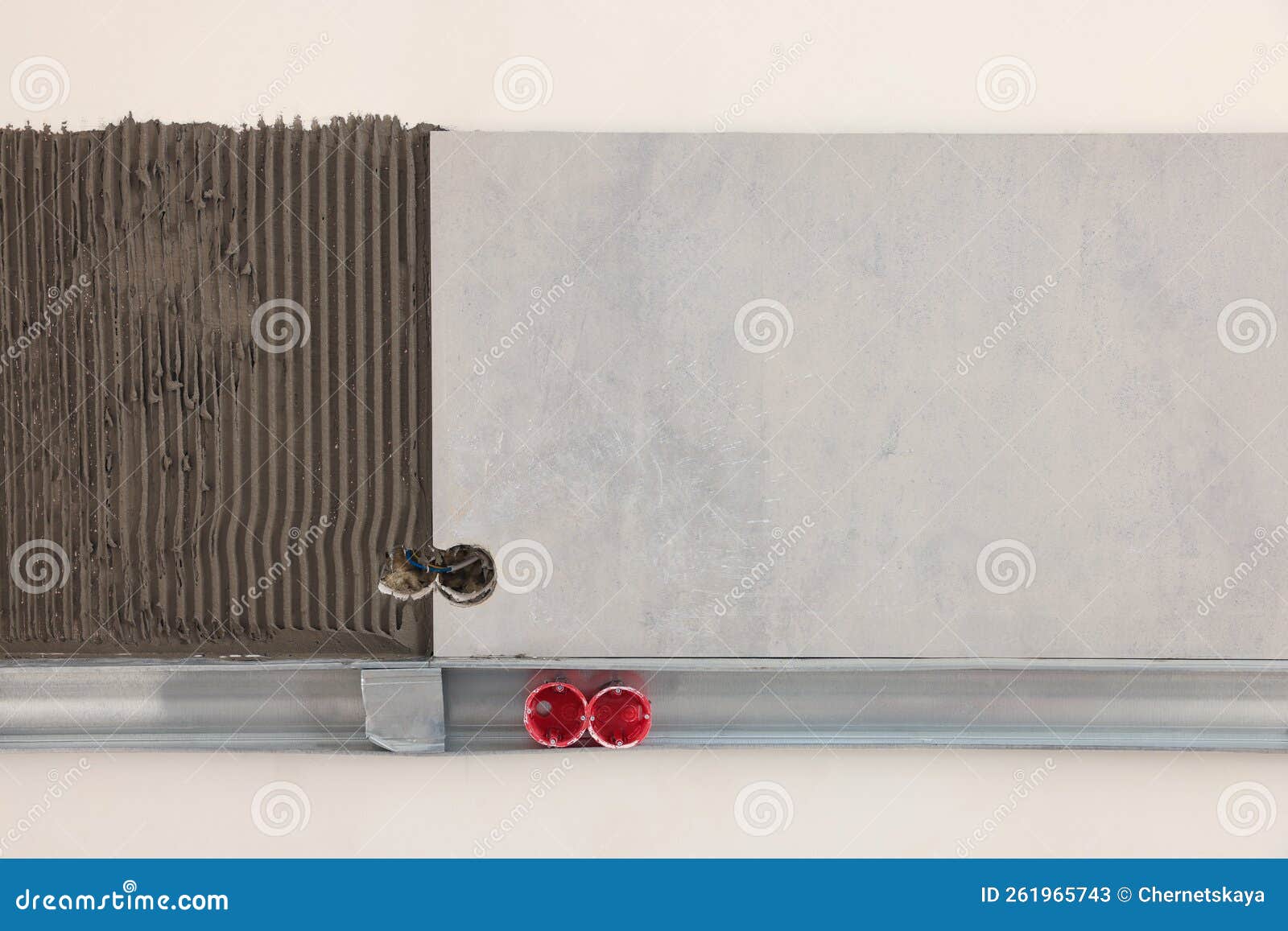 Adhesive Mix, Tile and Metal Stud on Wall, Closeup Stock Image - Image ...